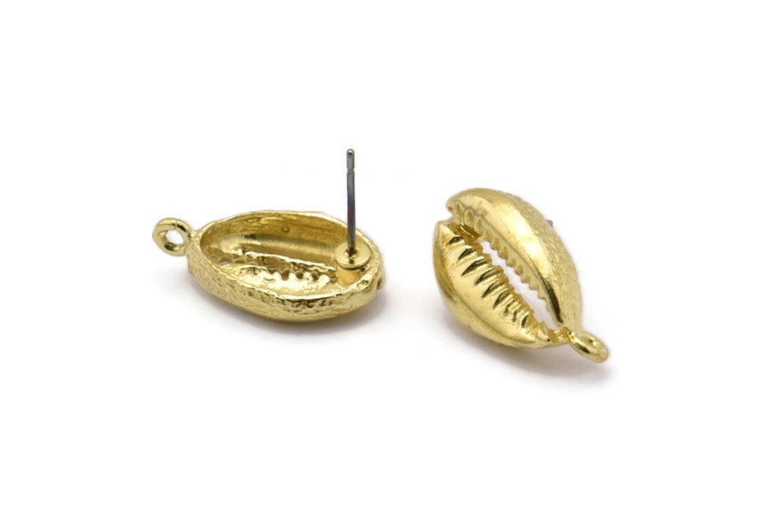Brass Shell Earring, Raw Brass Cowrie Shell Stud Earrings With 1 Loop ...