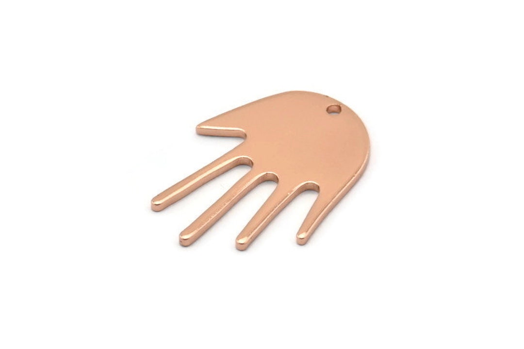 Rose Gold Hand Charm, 4 Rose Gold Plated Brass Hand Charms With 1 Hole ...