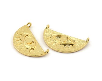 Brass Eye Earring Charms Gold Eye Sun Pendant 18K Real - Etsy