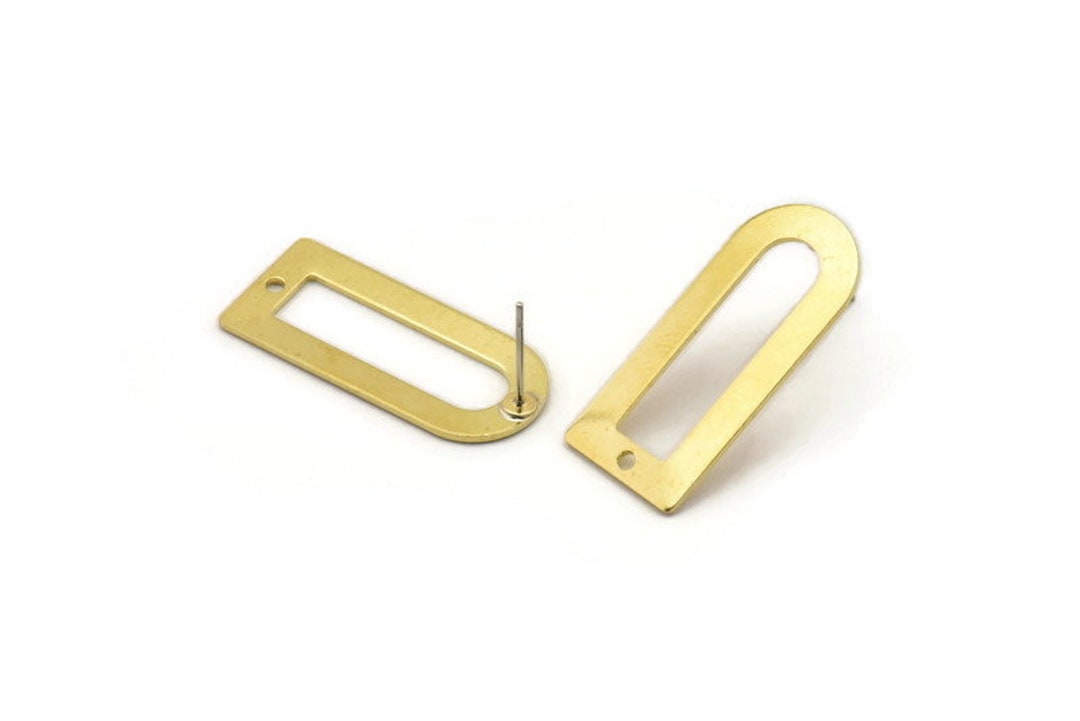 D Shape Earring, 10 Raw Brass D Shape Stud Earrings With 1 Hole ...