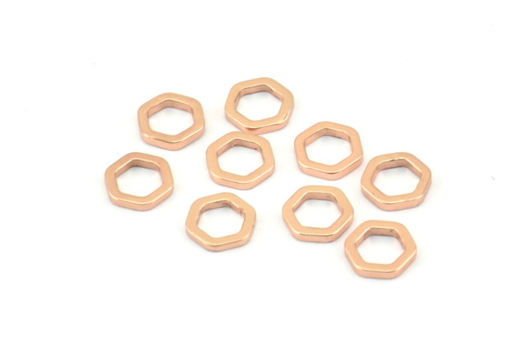 Rose Gold Hexagon Ring, 24 Rose Gold Plated Brass Hexagonal Rings ...