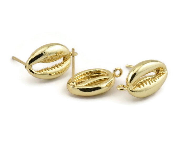 Brass Cowrie Seashell Charms Cut Open Mussel Shell 18K Real Gold Plated ...