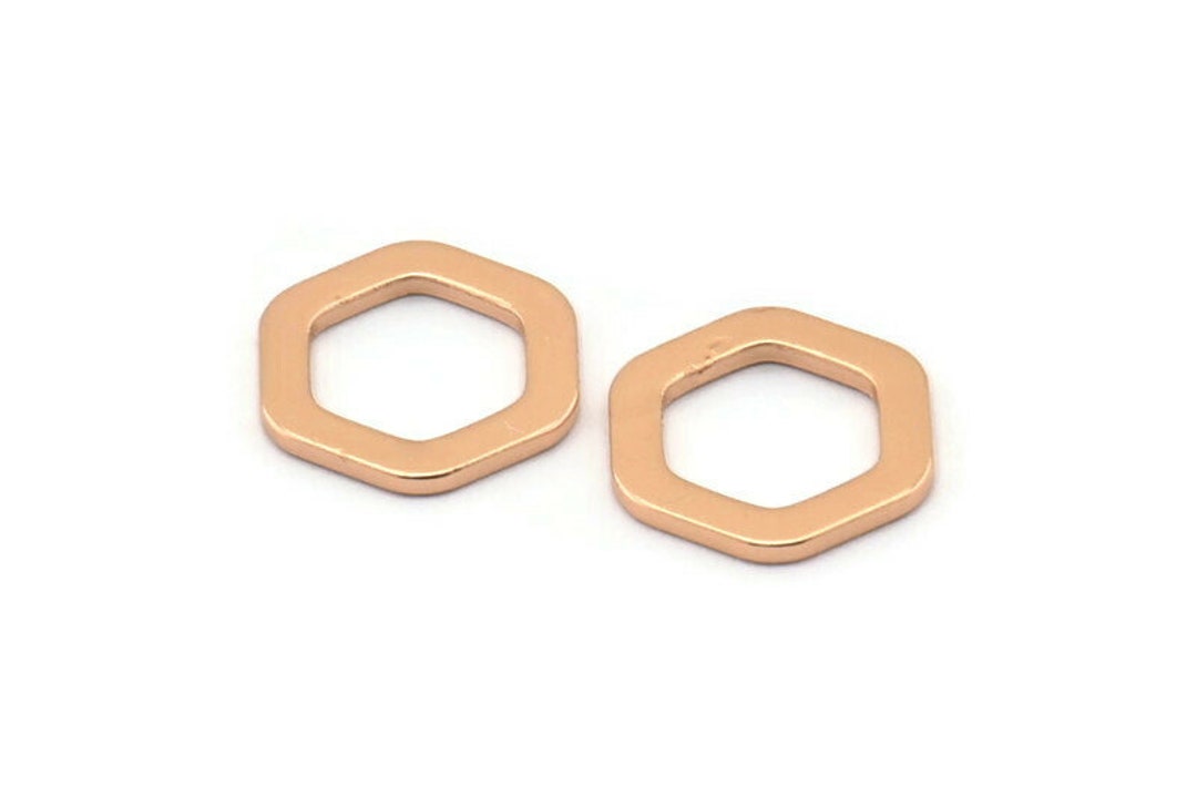 Rose Gold Hexagon Charm, 10 Rose Gold Plated Brass Hexagon Charms, Rings (12x2x1mm) D0056 Q0013 ...