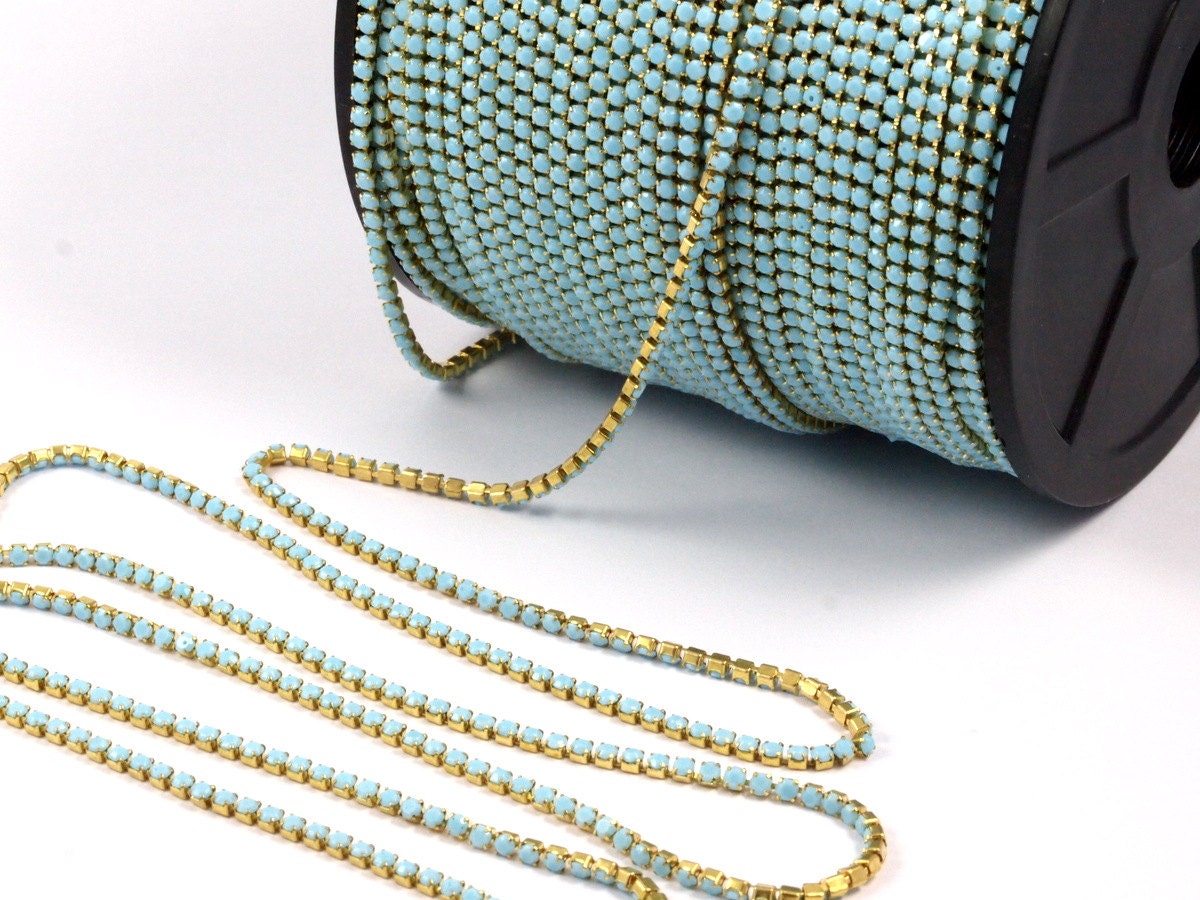 Turquoise Rhinestone Chain 3 Feet 2.5mm Turquoise Glass | Etsy