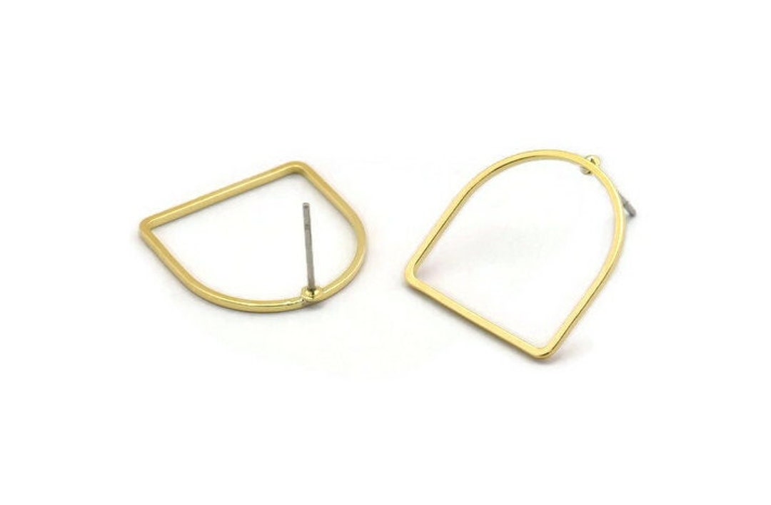 D Shape Earring, 8 Raw Brass D Shape Stud Earrings (19x19x1mm) BS 2329 ...
