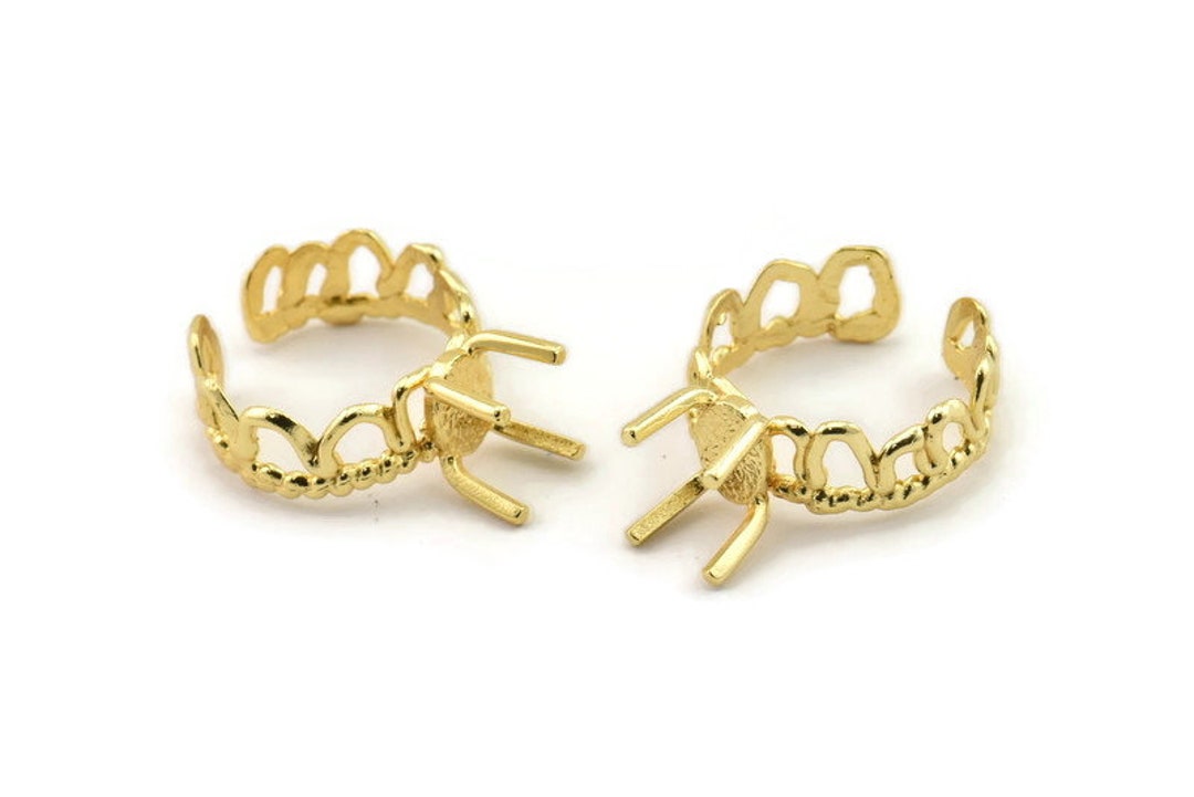 Gold Ring Settings, Gold Plated Brass Claw Rings, Adjustable Rings ...