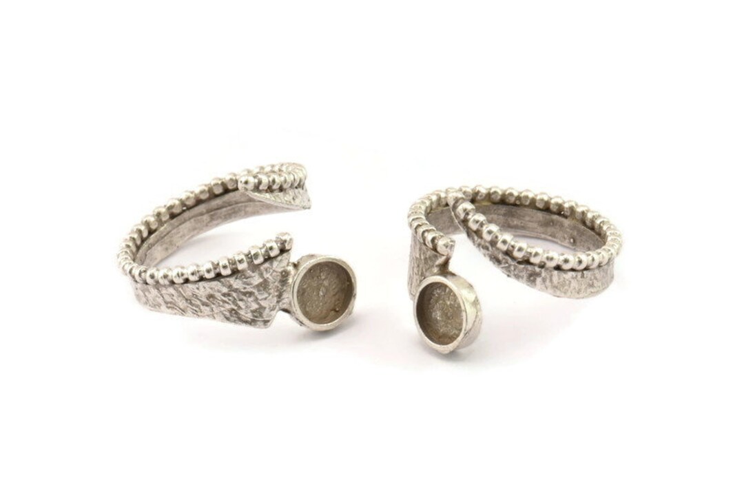 Silver Ring Setting, Antique Silver Plated Brass Adjustable Rings With ...