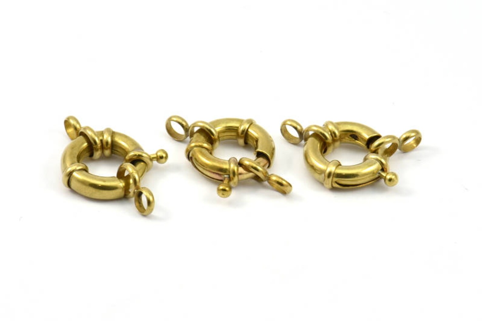 17mm Spring Ring Clasps, 6 Raw Brass Round Spring Ring Clasps With 2 ...