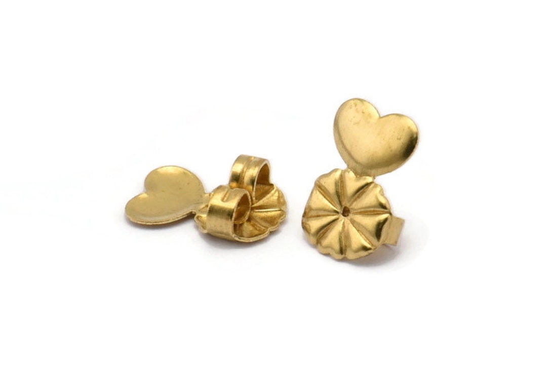 Brass Heart Stopper, 50 Raw Brass Flower Earring Back Stopper, Earring ...