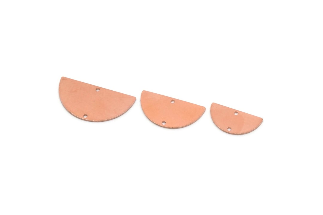 Semi Circle Charm, Raw Copper Half Moon Connectors With 2 Holes ...