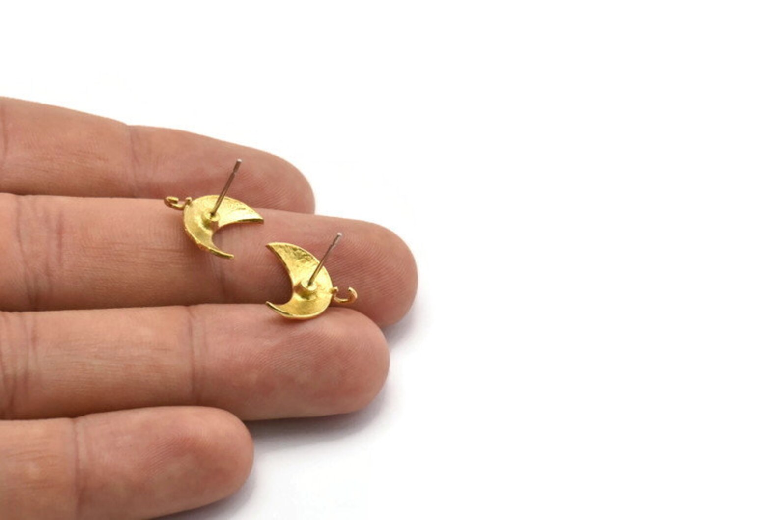 Brass Earring Post, 8 Raw Brass Moon Earring Posts With 1 Loop (14x15mm ...