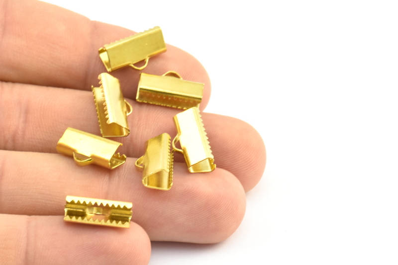 Ribbon Crimp End 100 Raw Brass Ribbon Crimp Ends With Loop | Etsy