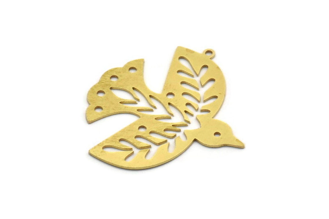Brass Bird Charm, 4 Raw Brass Bird Shaped Charms With 1 Loop, Leaf ...