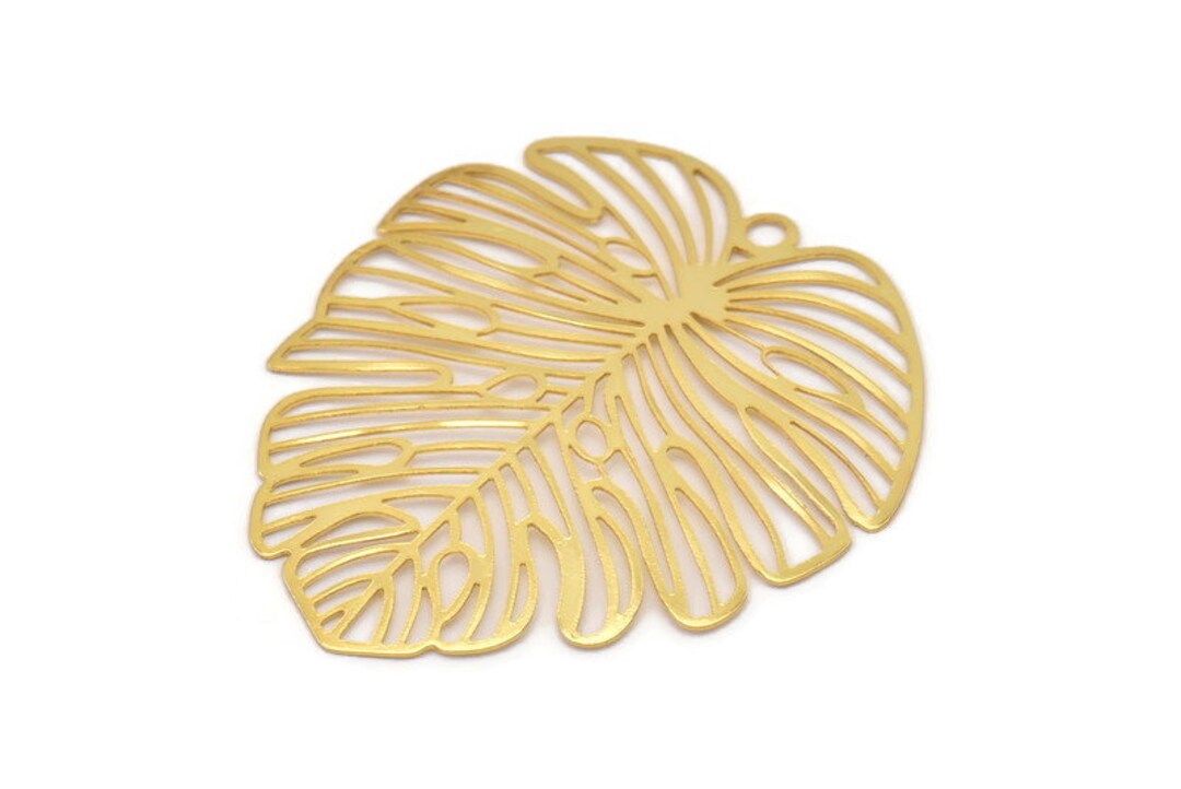 Gold Monstera Charm, 2 Gold Plated Brass Monstera Leaf Charms With 1 ...