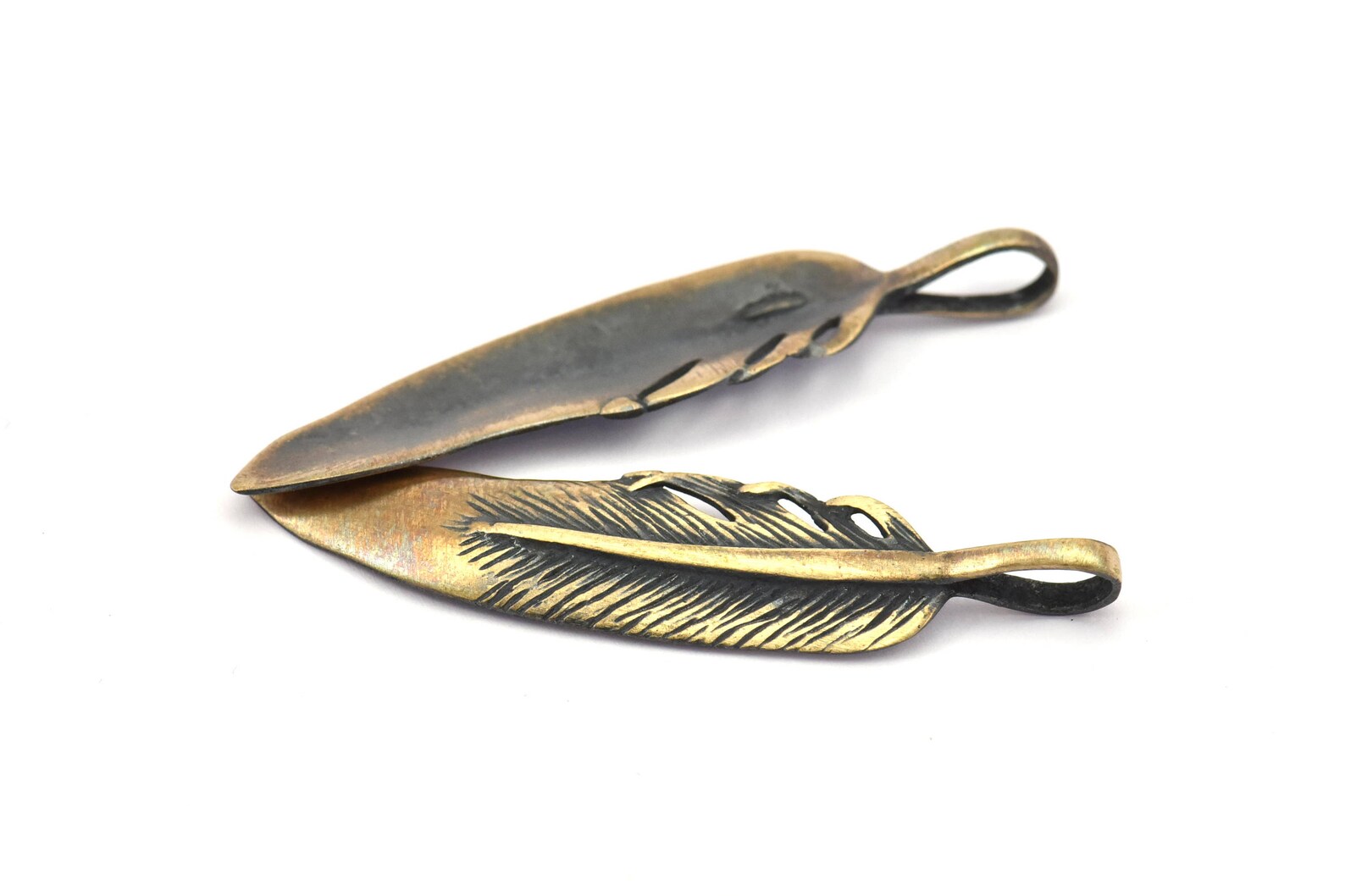 Bronze Feather Pendant Oxidized Bronze Feather Charms - Etsy