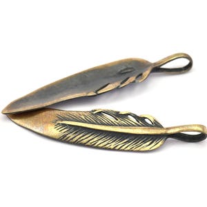 Bronze Feather Pendant , Oxidized Bronze Feather Charms, Necklace ...