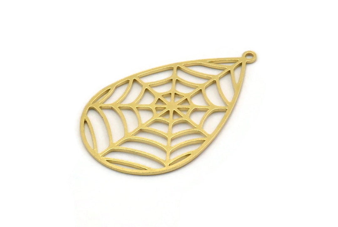 Brass Drop Charm, 4 Raw Brass Spider Web Charms With 1 Loop, Charm ...