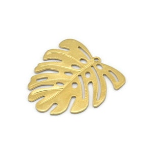 Brass Monstera Charm, 24 Raw Brass Monstera Leaf Charms With 1 Loop ...