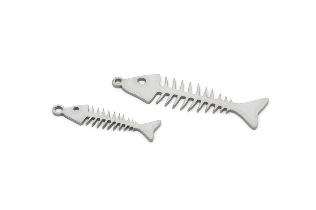 Steel Fish Bone Charm, Stainless Steel Fish Bone Charms With 1 Loop ...