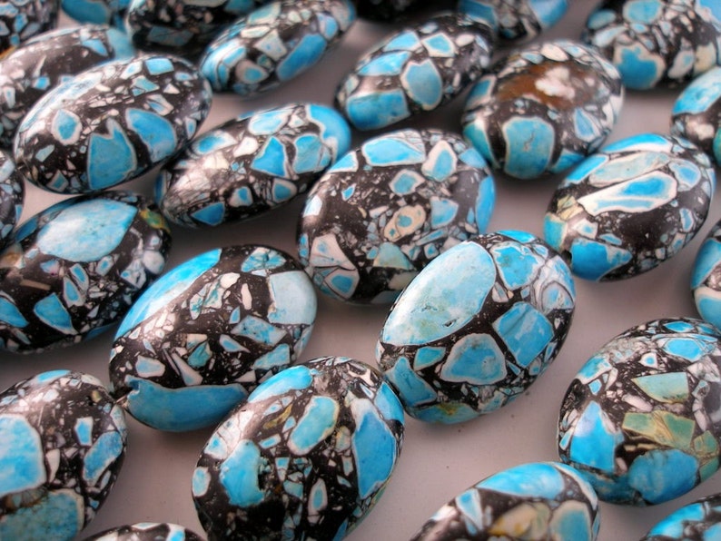 Blue Mosaic Magnesite Turquoise 25mm 8pcs Oval Gemstone Beads - Etsy