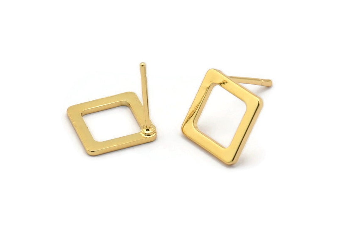 Gold Square Earring, 6 Gold Plated Brass Square Stud Earrings 10x1.5x0 ...