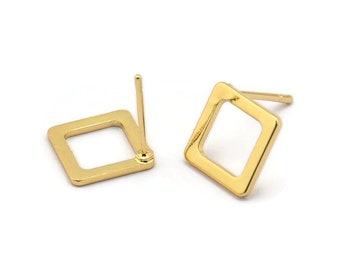 Brass Square Earing Post Brass Square Earring Stud 18K - Etsy