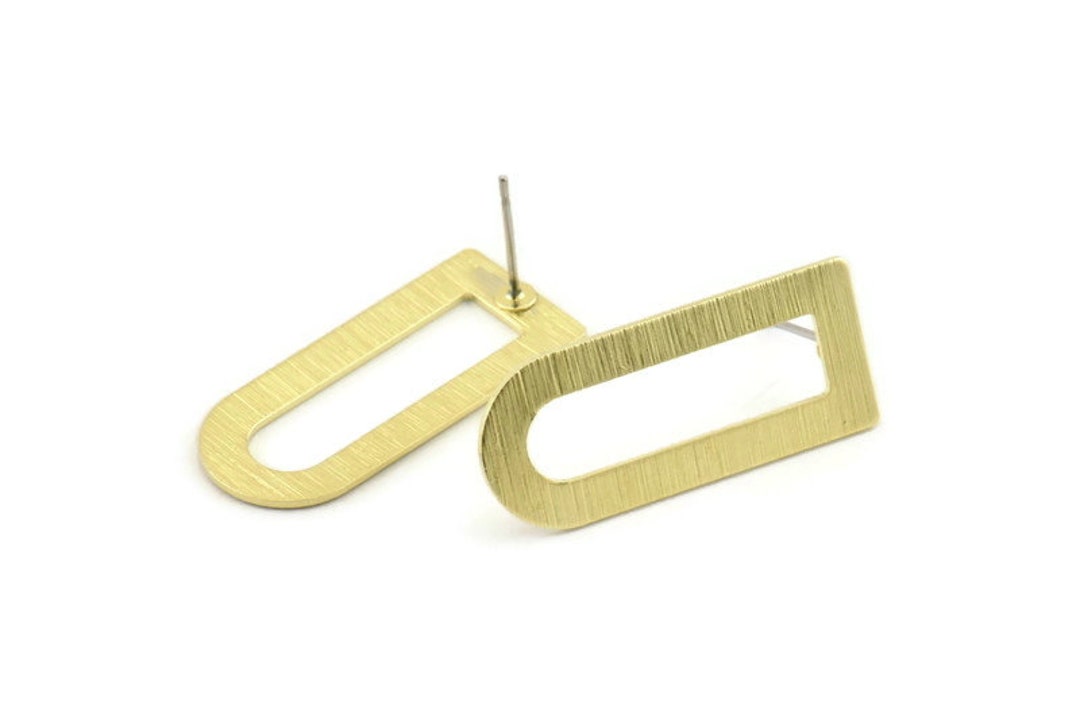 D Shape Earring, 8 Textured Raw Brass D Shape Stud Earrings (30x13x0 ...