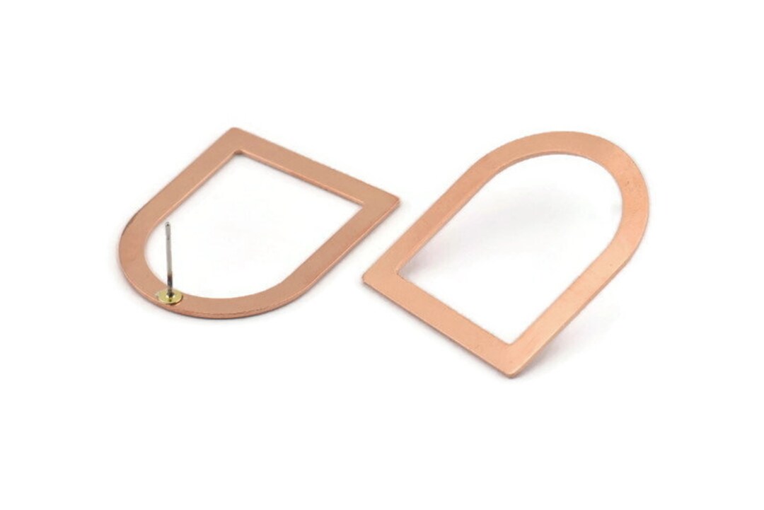 D Shape Earring, 8 Raw Copper D Shaped Stud Earrings (35x28x0.80mm ...