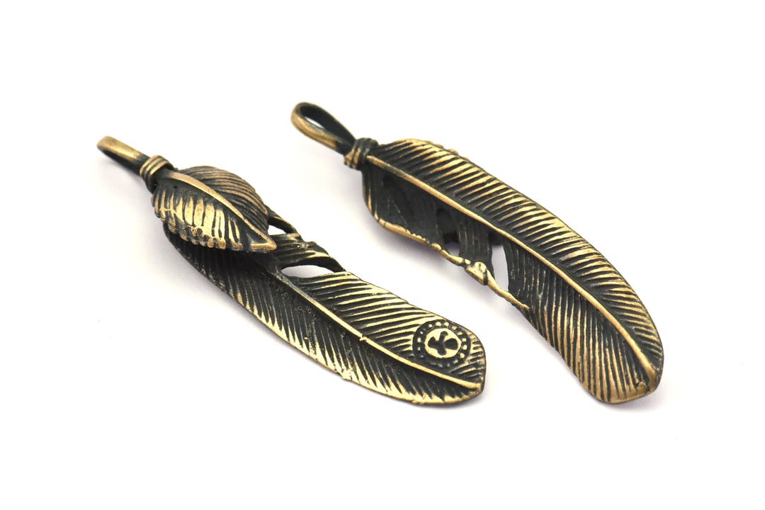 Bronze Feather Pendant , Oxidized Bronze Feather Charms, Necklace ...
