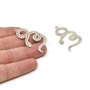 Silver Snake Charm, 4 Antique Silver Plated Brass Snake Pendants With 1 ...