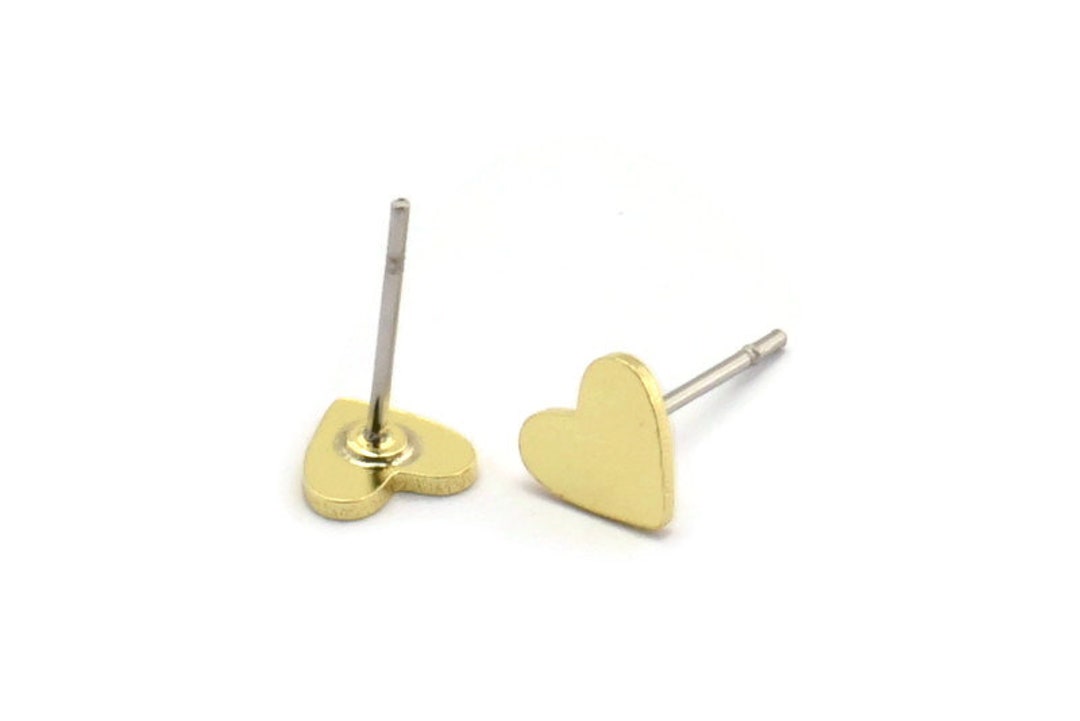 Brass Heart Earring, 12 Raw Brass Tiny Heart Shaped Stud Earrings ...