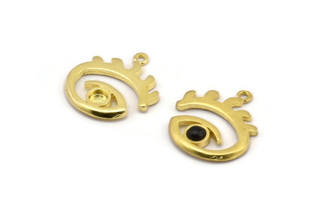 Brass Eye Charm, Raw Brass Eye Shaped Charms With 1 Loop and 4mm Pad ...