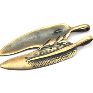 Bronze Feather Pendant , Oxidized Bronze Feather Charms, Necklace ...