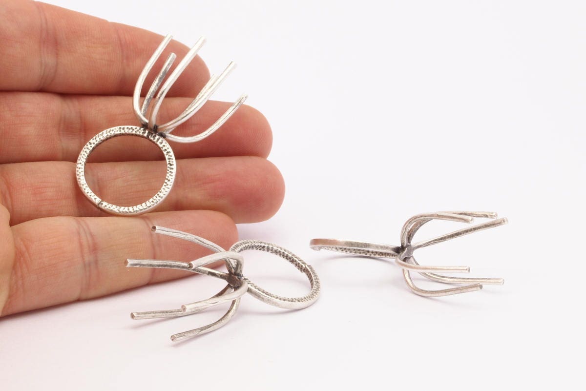 Claw Ring Settings 5 Antique Silver Plated Brass Ring Blanks | Etsy