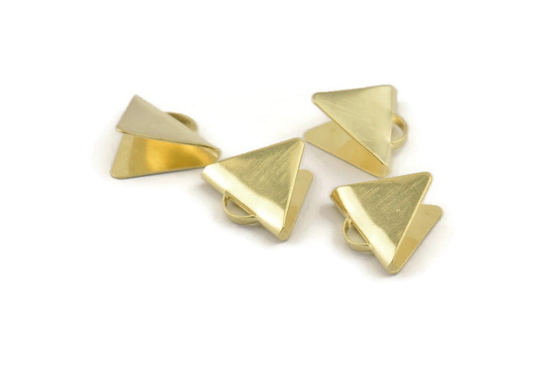 Ribbon End Claps, 50 Raw Brass Triangle Ribbon Crimp Ends With 1 Loop ...