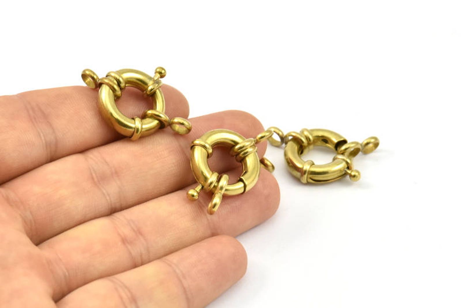 17mm Spring Ring Clasps, 6 Raw Brass Round Spring Ring Clasps With 2 ...
