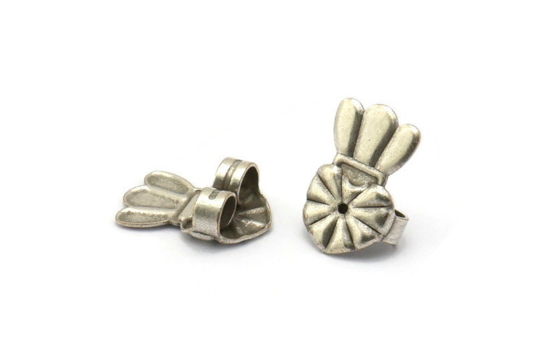 Silver Crown Stopper, 24 Antique Silver Plated Brass Crown Earring Back ...