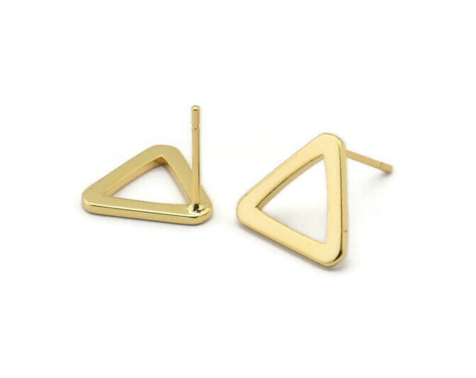 Brass Triangle Dangle Earring Post Brass Tassel Earring Stud Brass Triangle Link Earring Post ...