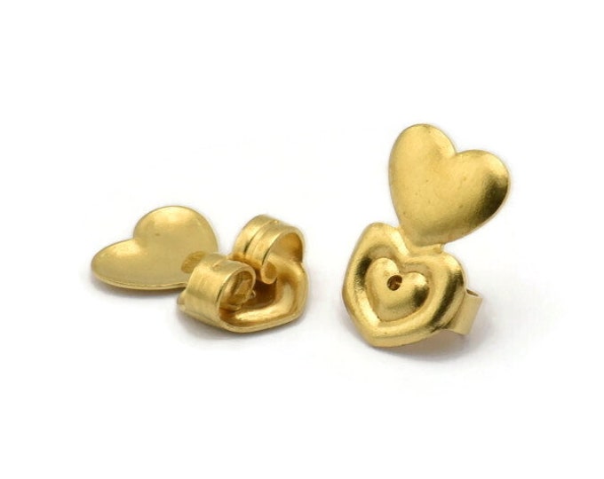 Brass Heart Earring Backs Raw Brass Butterfly Backs Heart Stud Back ...