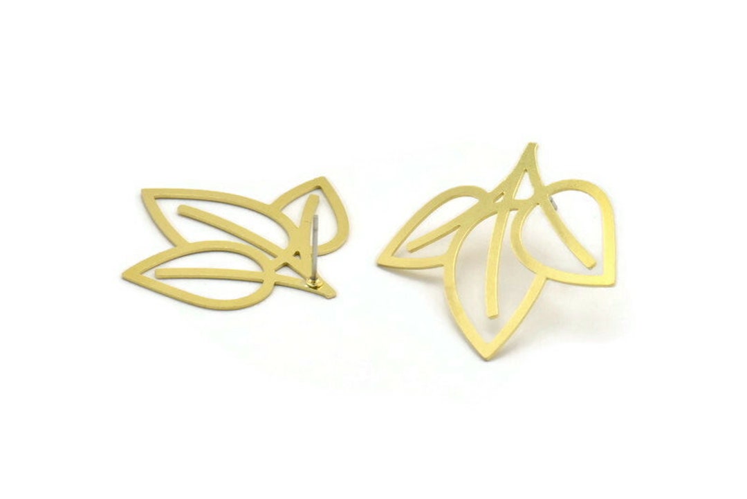 Brass Leaf Earring, 6 Raw Brass Leaf Stud Earrings, Findings (34x34x0 ...