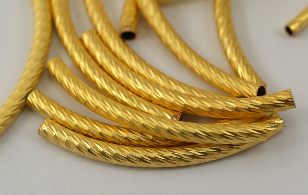 Gold Textured Tube, 3 Gold Plated Brass Textured Tube Findings (50x4mm ...