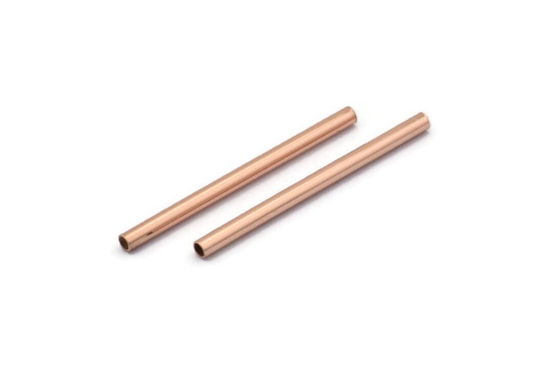 Rose Gold Tube Beads, 25 Rose Gold Plated Brass Tube Beads (2x30mm) Bs ...