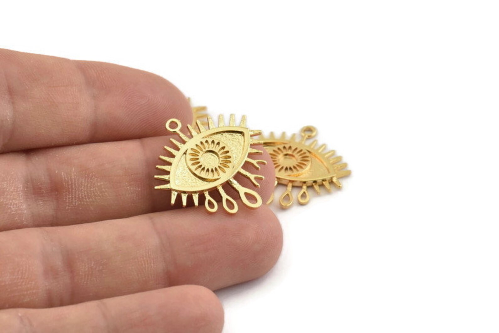 Gold Eye Charm 2 Gold Plated Brass Eye Charms With 1 Loop | Etsy