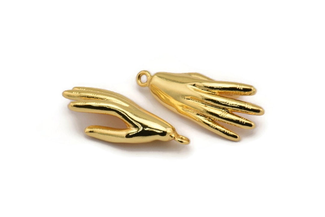 Gold Hand Charm, Gold Plated Brass Hand Charms With 1 Loop, Pendants ...
