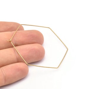 Brass Hexagon Earring, 12 Raw Brass Wire Hexagon Earring Charms, Pendants, Findings (51x0.7mm ...
