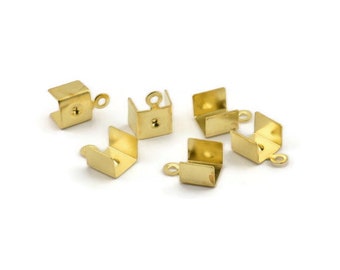 20pcs Ribbon Crimp Ends, 25mm, Raw Brass Half Round Crimp Clip With ...