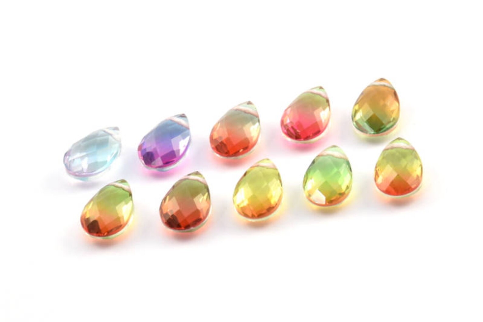 Glass Drop Bead, 4 Green Color Glass Tear Drop Beads With 1 Hole ...