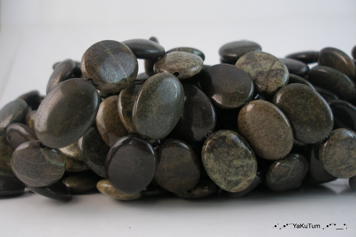 Full Strand Apple Stone 20x15 Mm Flat Oval Gemstone Beads G24 | Etsy