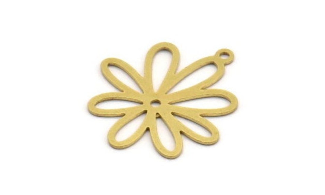 Brass Flower Charm, 12 Raw Brass Flower Shaped Charms With 1 Loop ...