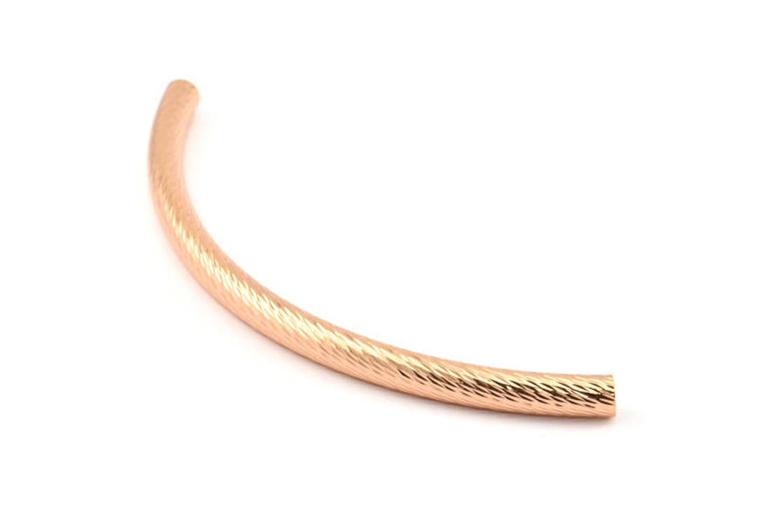 Rose Gold Tube, 1 Rose Gold Plated Brass Textured Curved Tubes (7x120mm ...